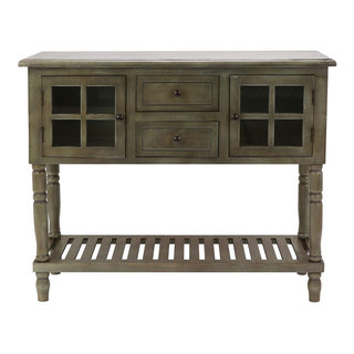 Console Table, Carved Legs and Cabinets With Window Like Glass Door ...