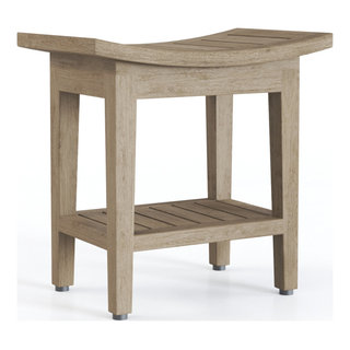 Maluku Teak Shower Bench with Shelf, 18" Wide with Shelf - Contemporary ...
