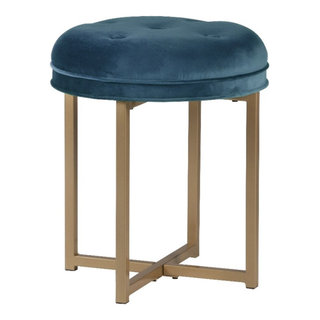 Hillsdale Furniture Maura Tufted Backless Metal Vanity Stool Blue ...