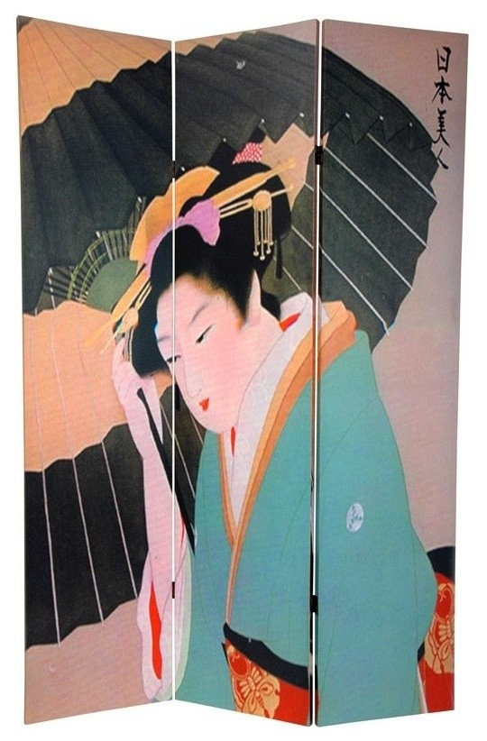 6' Tall Double Sided Geisha Room Divider - Asian - Screens And Room ...