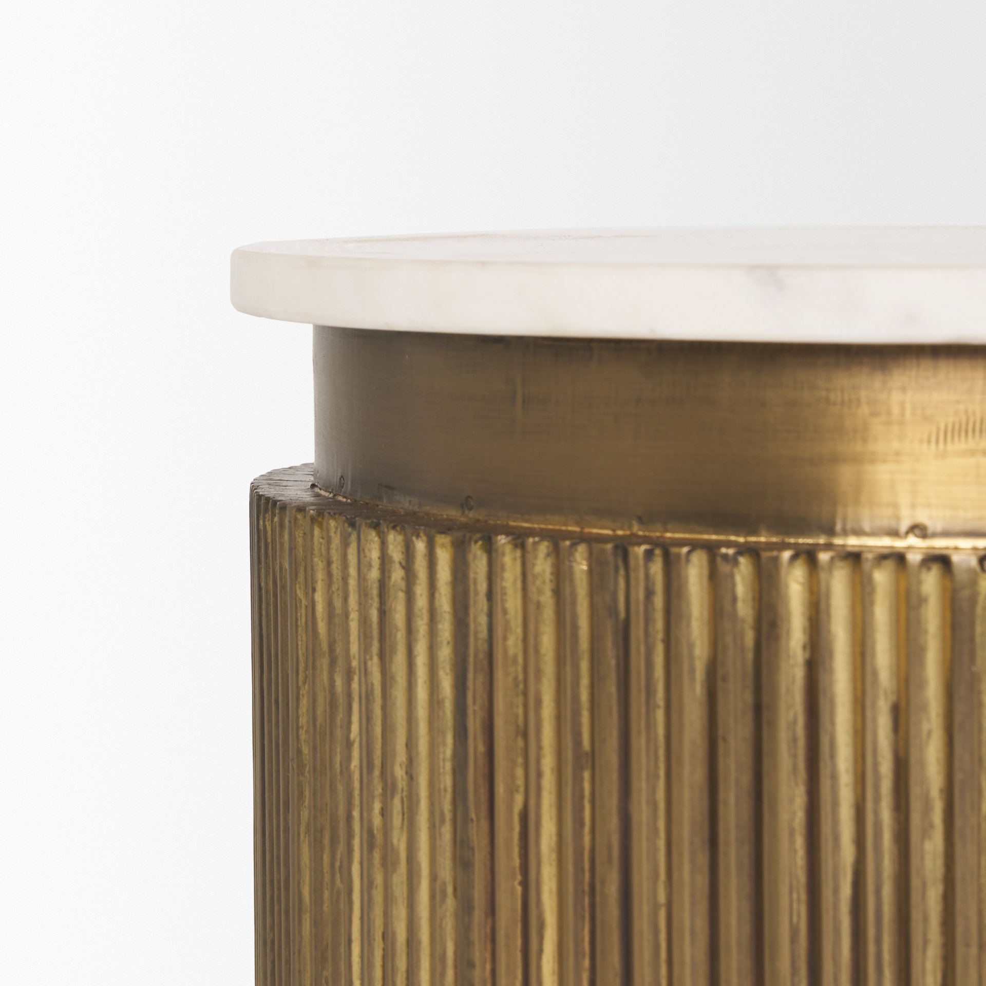Satima White Marble w/ Gold Metal Round Fluted Accent Table ...