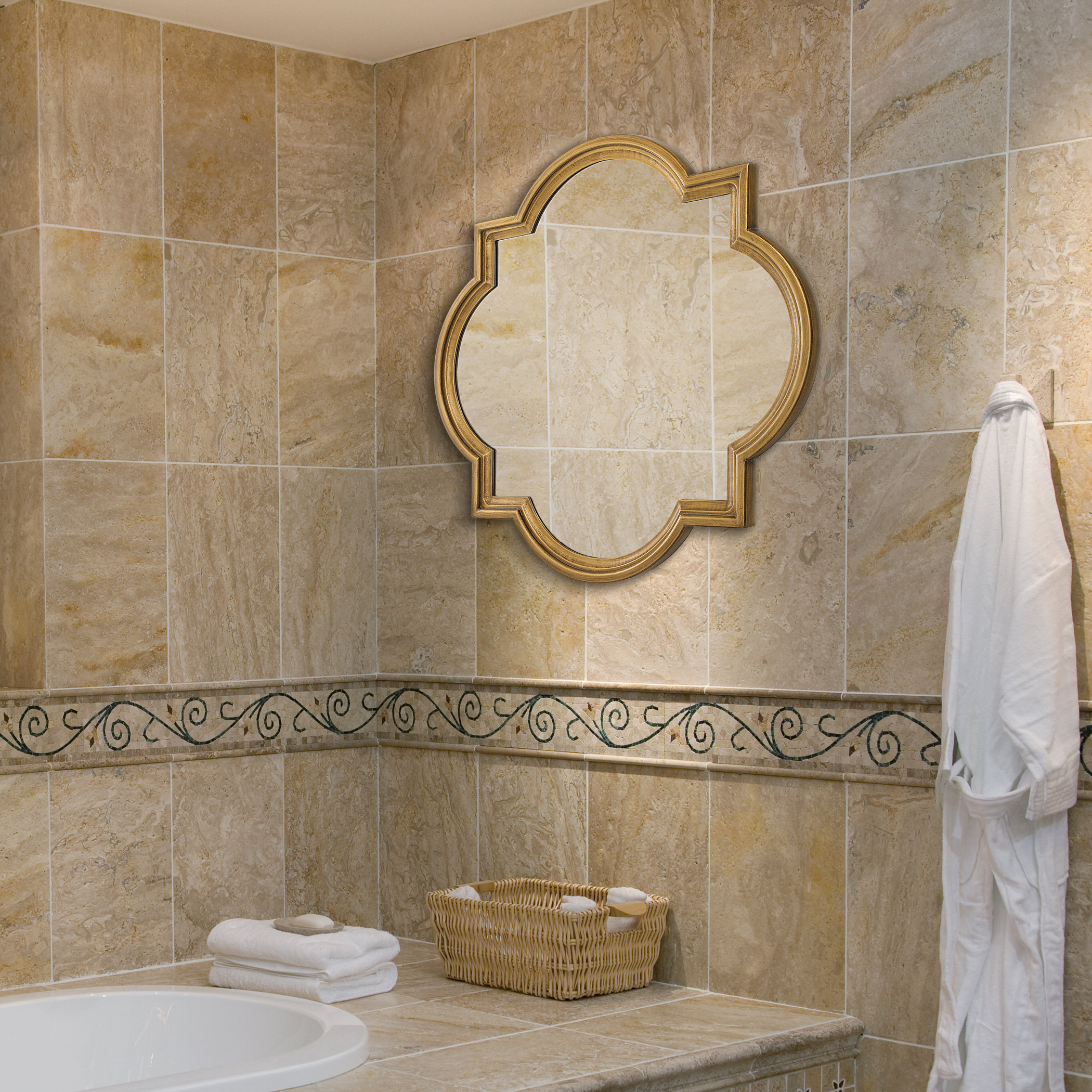 34" Transitional Gold Quatrefoil Mirror - Mediterranean - Wall Mirrors ...