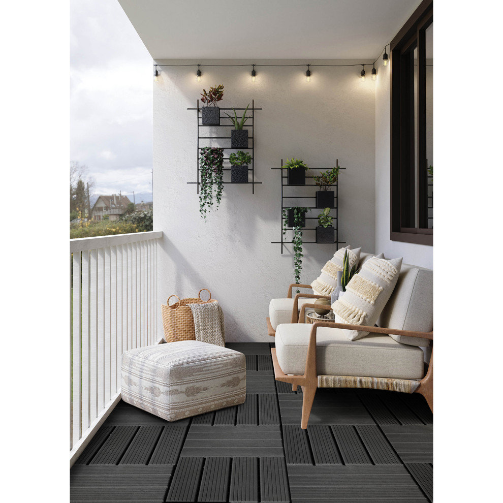 Straight Groove Dark Grey Interlocking Deck Tiles - Modern - Deck Tiles ...