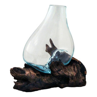 Molten Glass & Wood Vase, Approx 8 Tall - Rustic - Vases - by ...