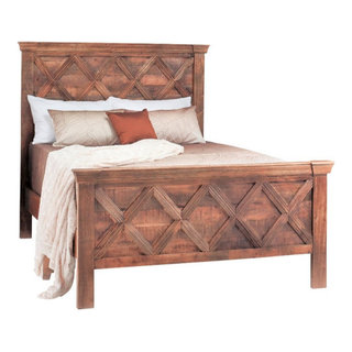 Queen Farmhouse Rustic Wood Queen Panel Bed Frame "Rustic X" Collection ...