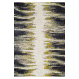 Abani Laguna Abstract Striped Yellow And Grey Area Rug, 5'3" x 7'6 ...