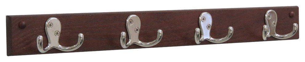 Wooden Mallet 4 Hook Wall Coat Rack Rail in Mahogany and Nickel, 4 ...
