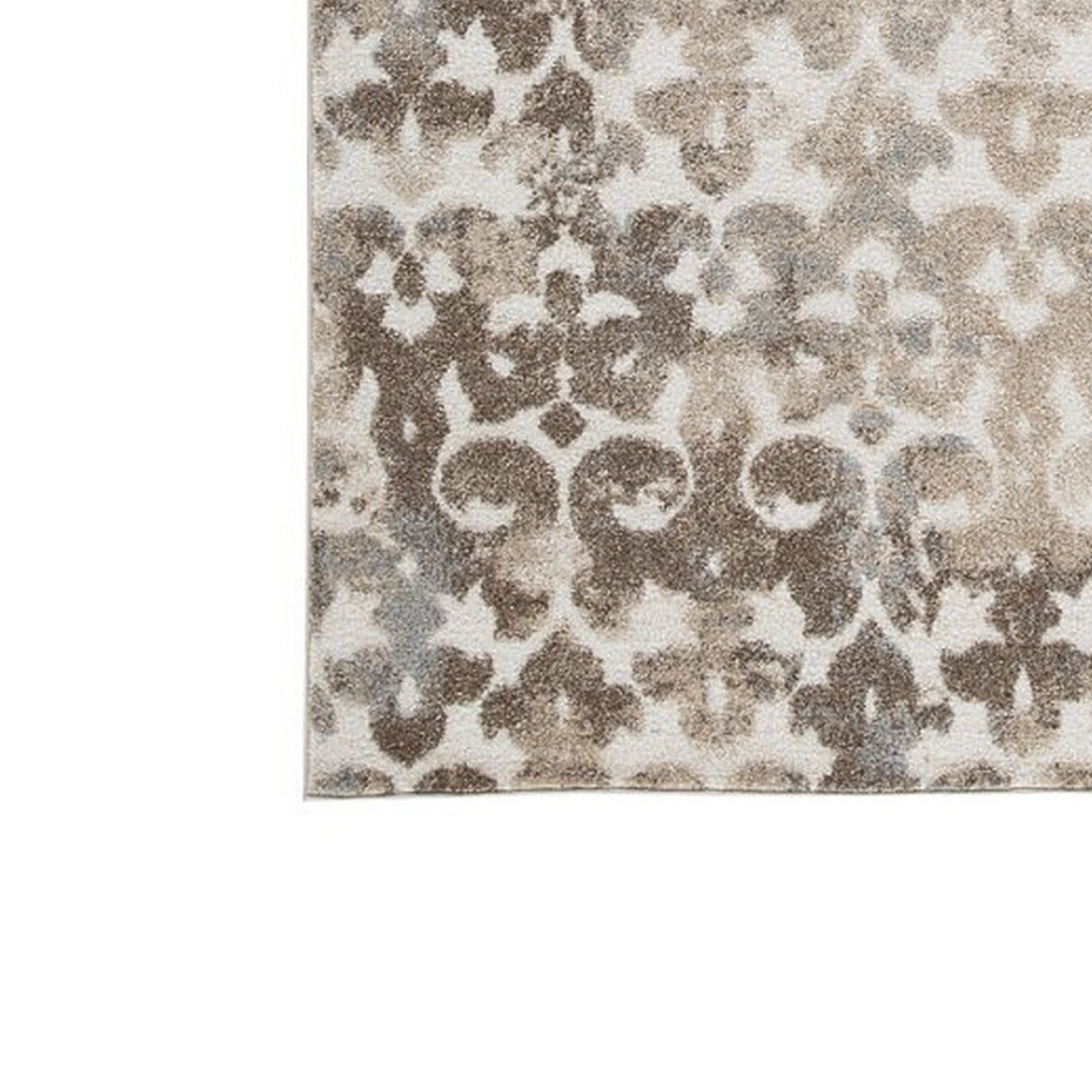 Machine Woven Fabric Rug with Faded Filigree Design, Large, Brown and ...