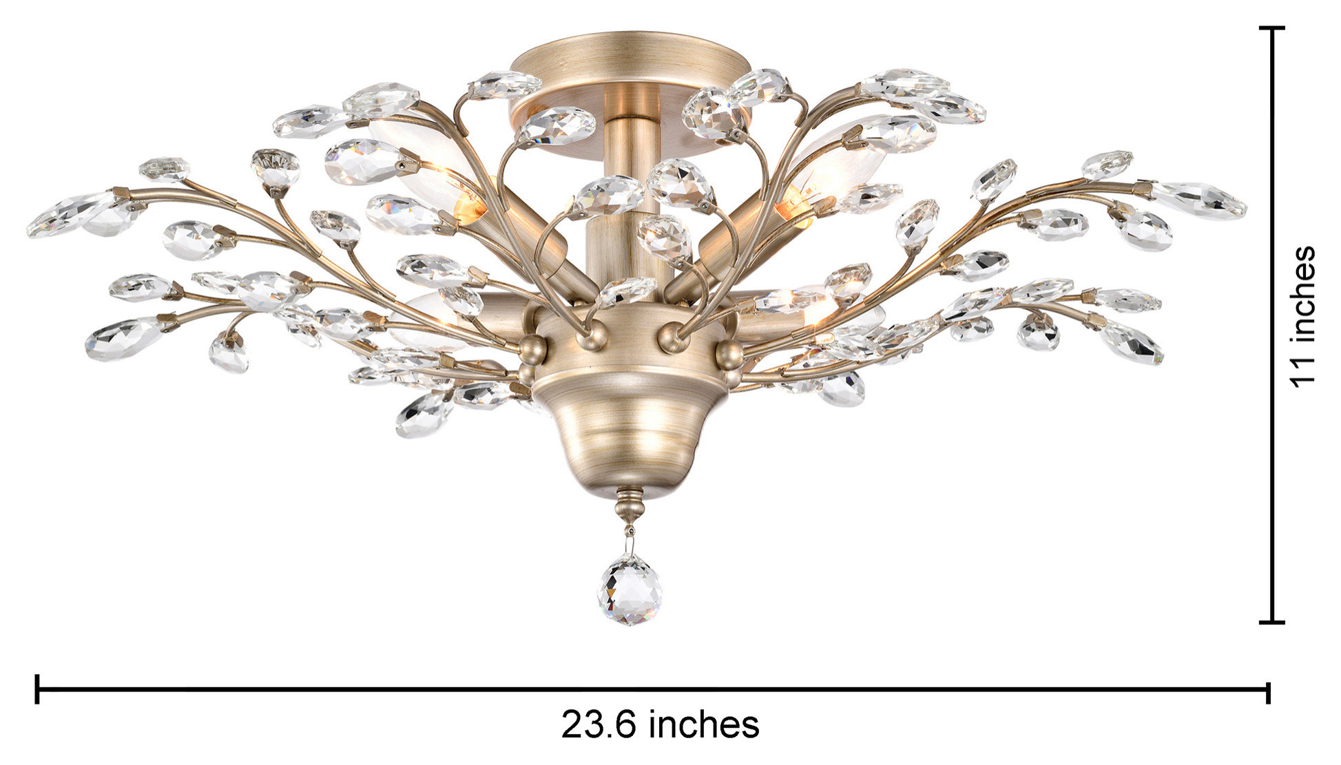 Cathy 4-Light Crystal Leaves Flush Mount in Brushed Champagne Silver ...