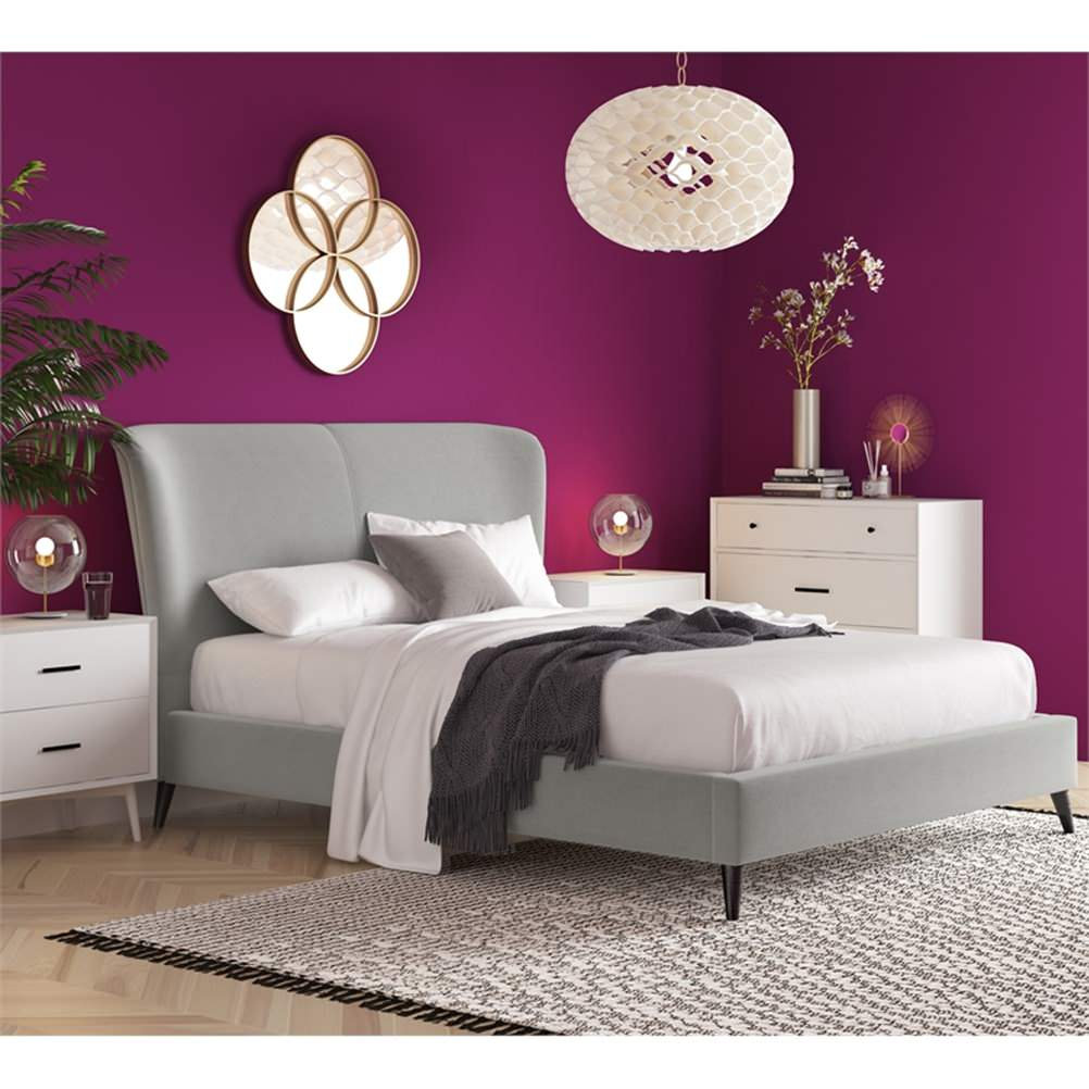 Adore Decor Adele Wingback Upholstered Platform Bed Queen Size Gray - Midcentury - Platform Beds ...