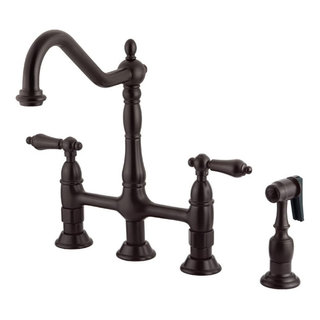 Traditional Arched Kitchen Faucet, 2 Handles & Side Sprayer, Oil-Rubbed ...