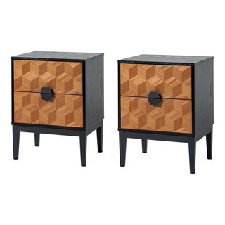 25"Tall 2-Drawer Geometric wood Veneer Nightstand, Set of 2 ...