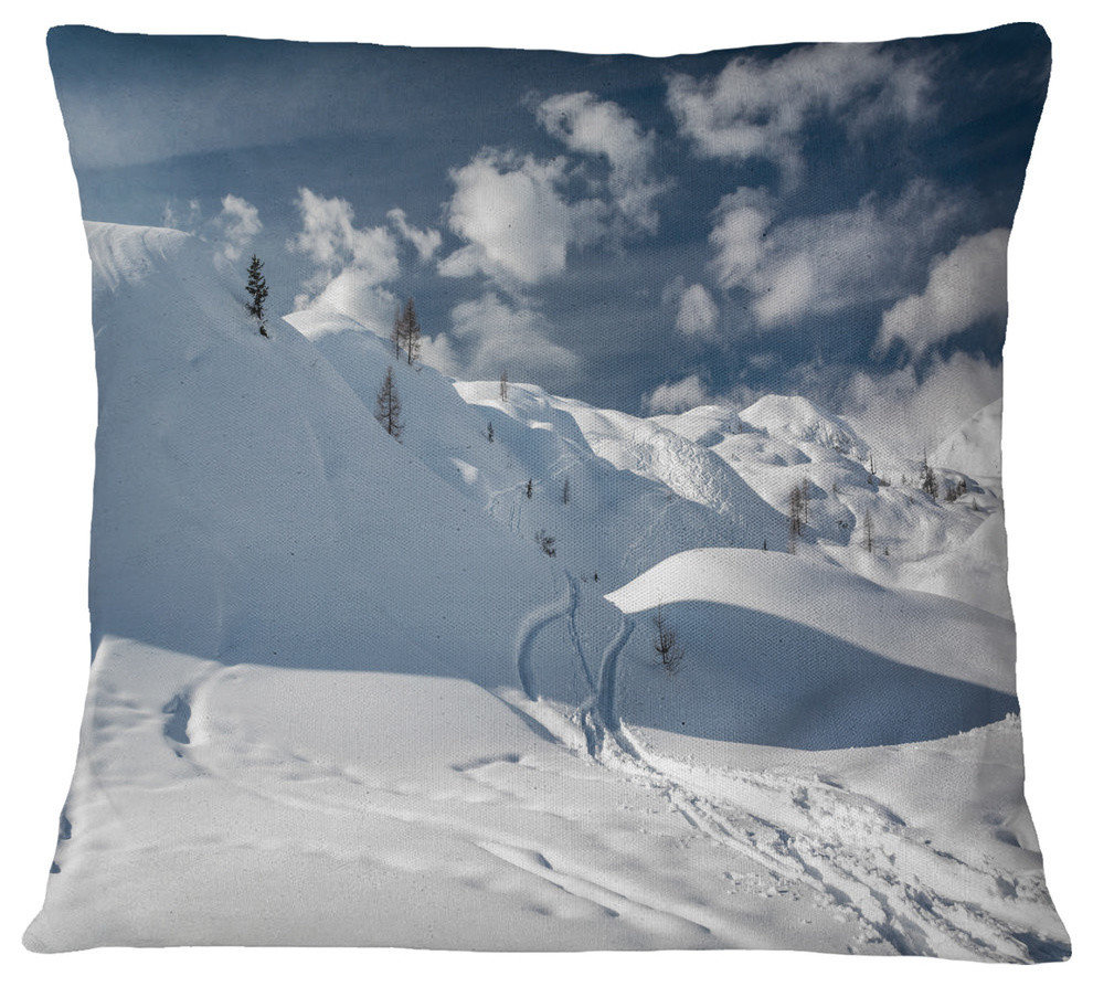 Ski Tracks on a Slope Landscape Photo Throw Pillow, 16"x16 ...