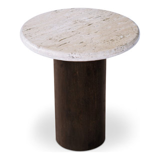 Landon Beige Travertine Accent Table, 17.72W x 17.72D x 18.5H ...