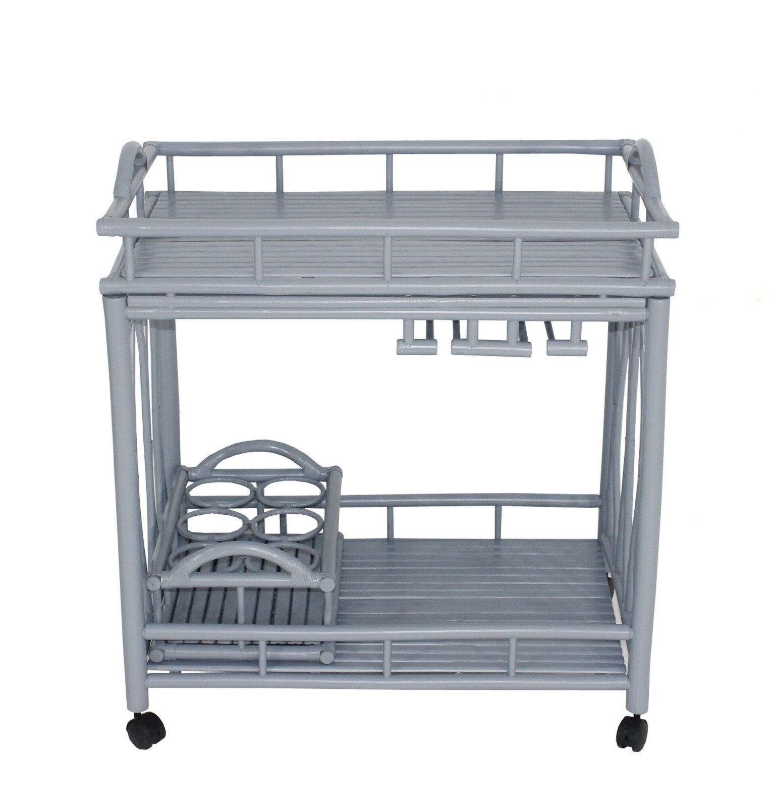 Bamboo Rolling Wine Buffet Kitchen Living Room Bar Serving Cart - Color ...