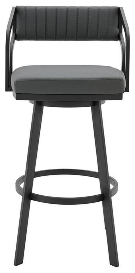 Armen Living Scranton 26" Faux Leather Swivel Counter Stool in Slate ...