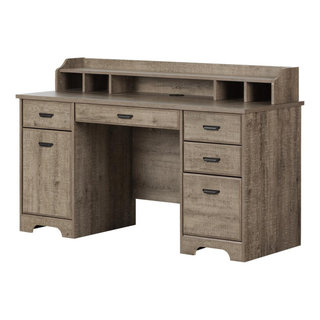Versa Computer Office Desk with Power Bar, Weathered Oak - Farmhouse ...