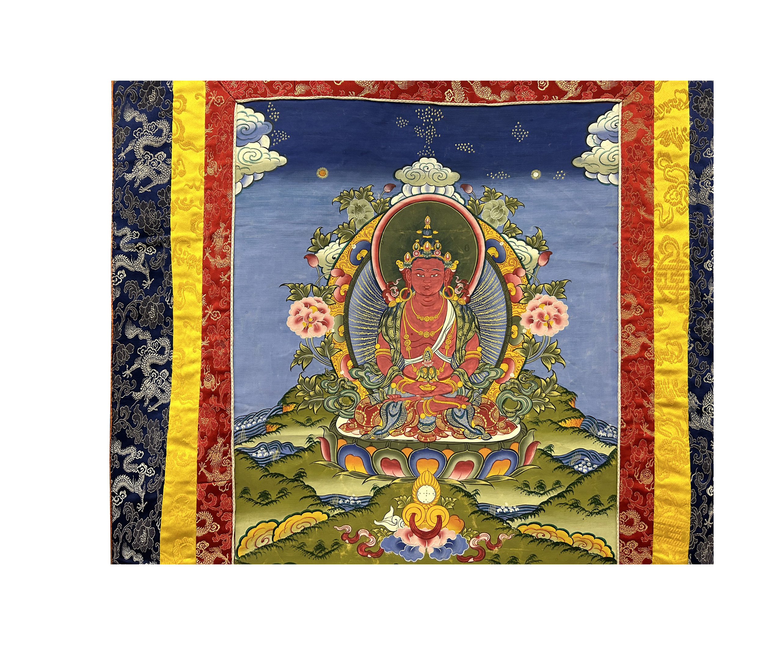 Tibetan Print Fabric Trim Amitayus Buddha Art Wall Scroll Thangka ...