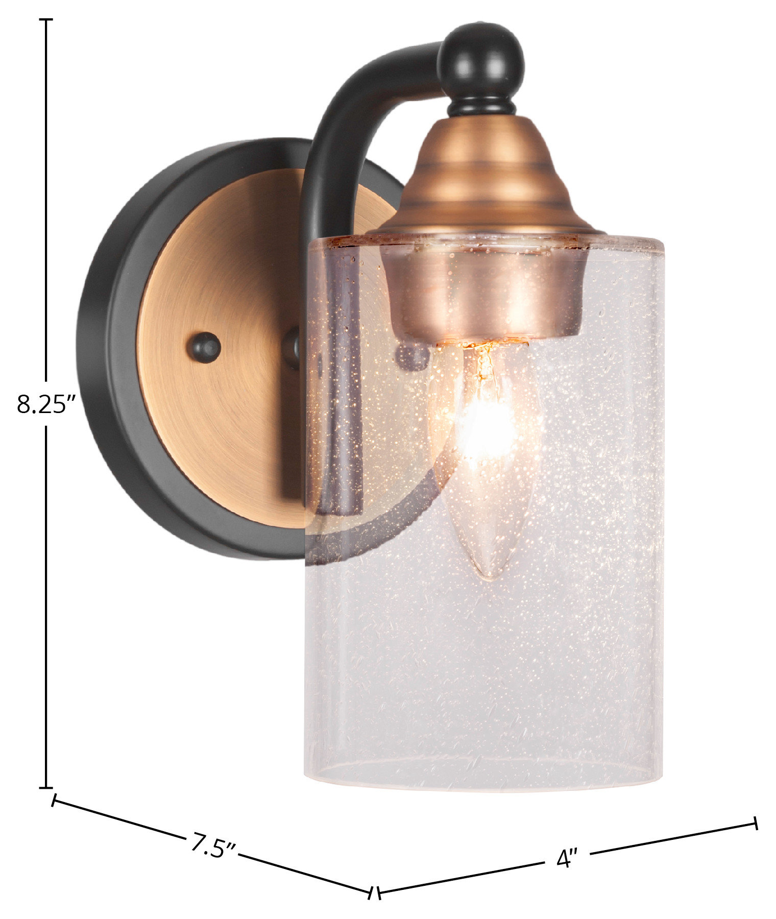 Paramount Wall Sconce, Matte Black & Brass, 4" Clear Bubble Glass ...