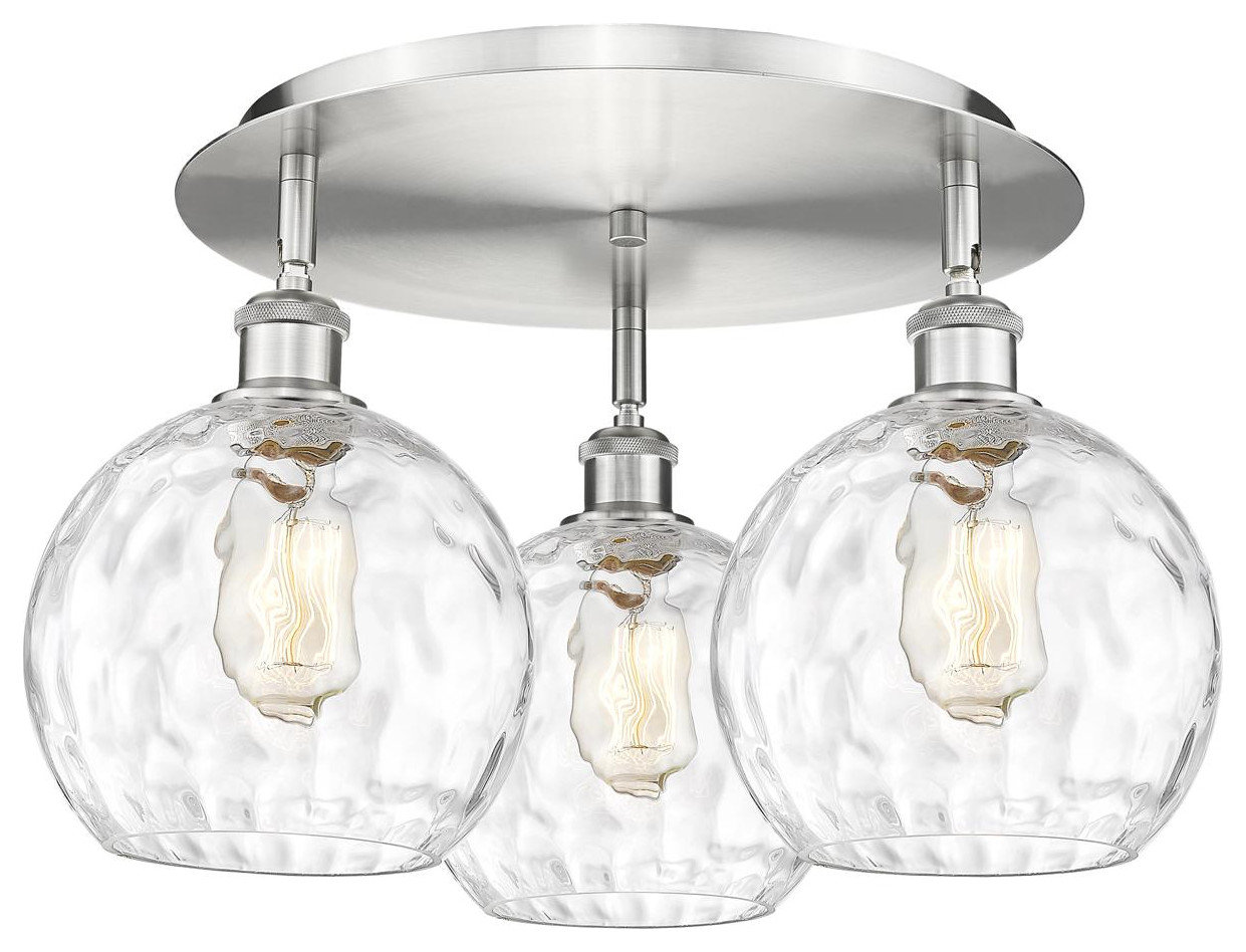 Athens Water Glass 3 Light Flush Mount, Satin Nickel - Industrial ...