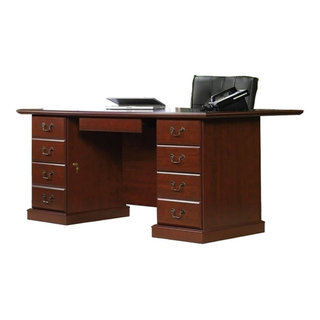 Pemberly Row Transitional Wood Large Executive Desk in Classic Cherry ...