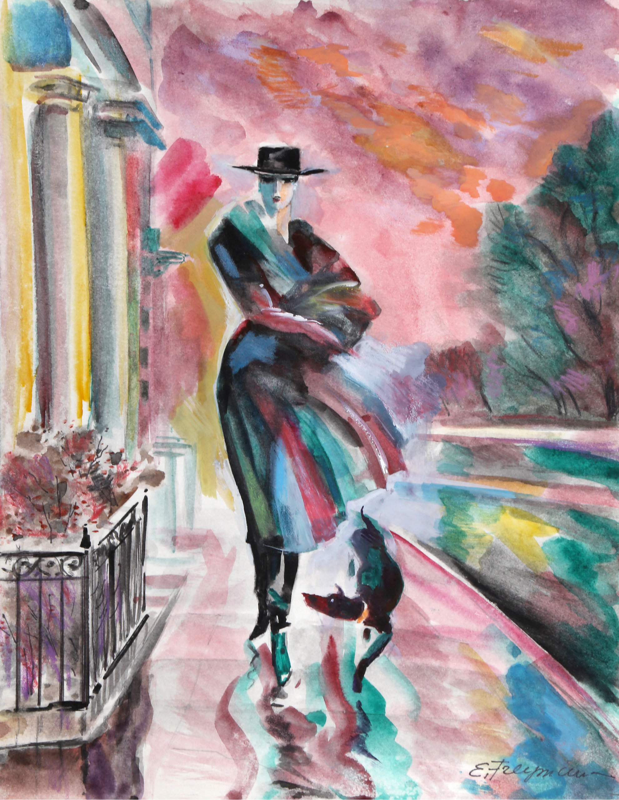 Sunset Stroll, Erik Freyman, 12x6.5 - Contemporary - Paintings - by ...