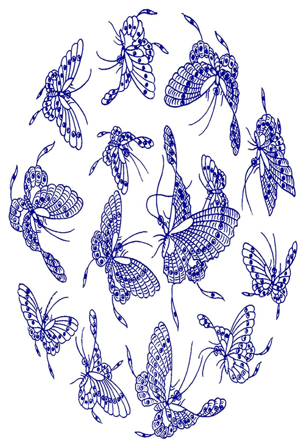 Tile Mural Butterflies Chinese Patterns blue Backsplash, 4.25" Ceramic ...