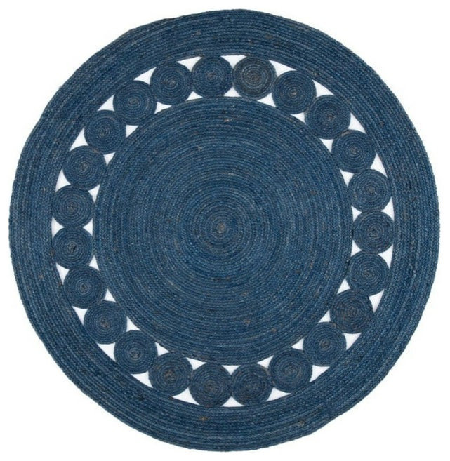 Reversible Navy Blue Jute Rug Handmade Round with Braided Circle ...
