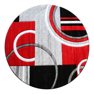Athens Collection Round 8' x 8' Red Abstract Style Area Rug ...