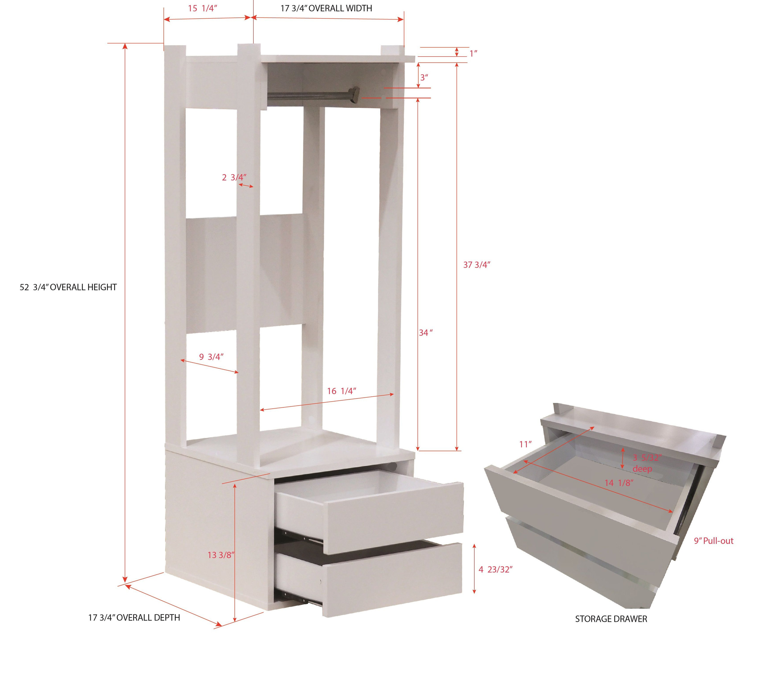 Tilley Modern Garment Rack Hall Tree With Storage Drawers, White Wood ...