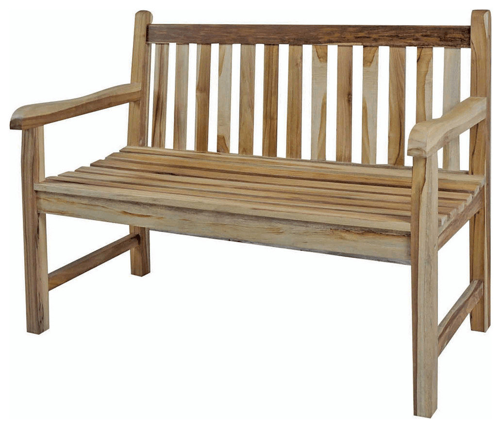 Compact Teak Outdoor Bench With Straight Design In Natural Finish ...