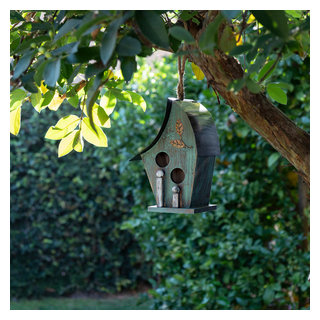 12" Tall Outdoor Hanging Wooden Birdhouse, Turquoise - Farmhouse ...