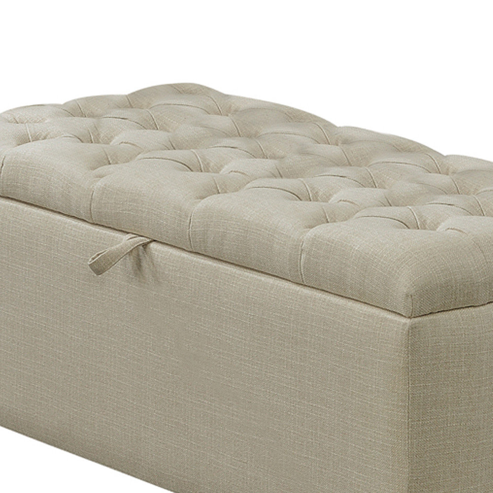 Fabric Upholstered Rectangular Storage Bench with Button Tufted Seat ...