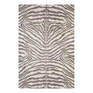 5'x8' Mocha and Cream Zebra Print Shag Handmade Non Skid Area Rug ...