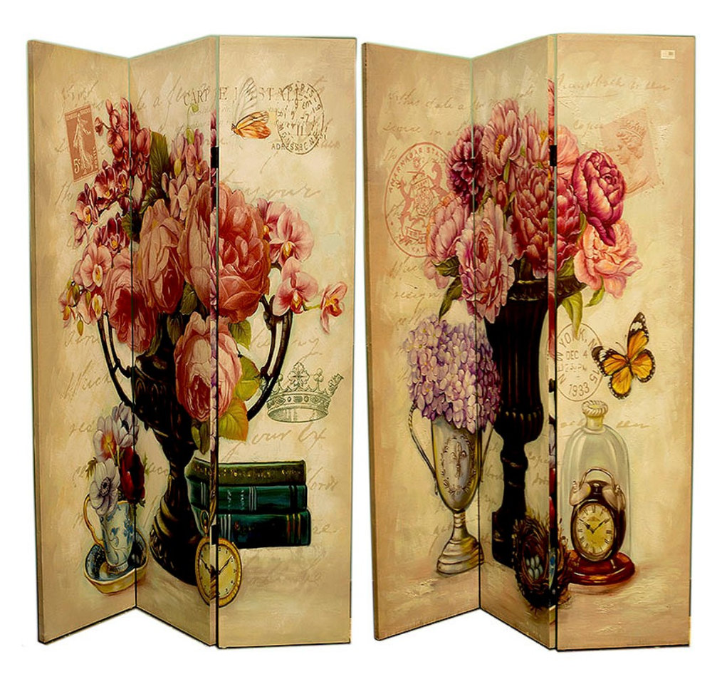 Beautiful Canvas Room Divider With Floral Imprint, Multicolor ...