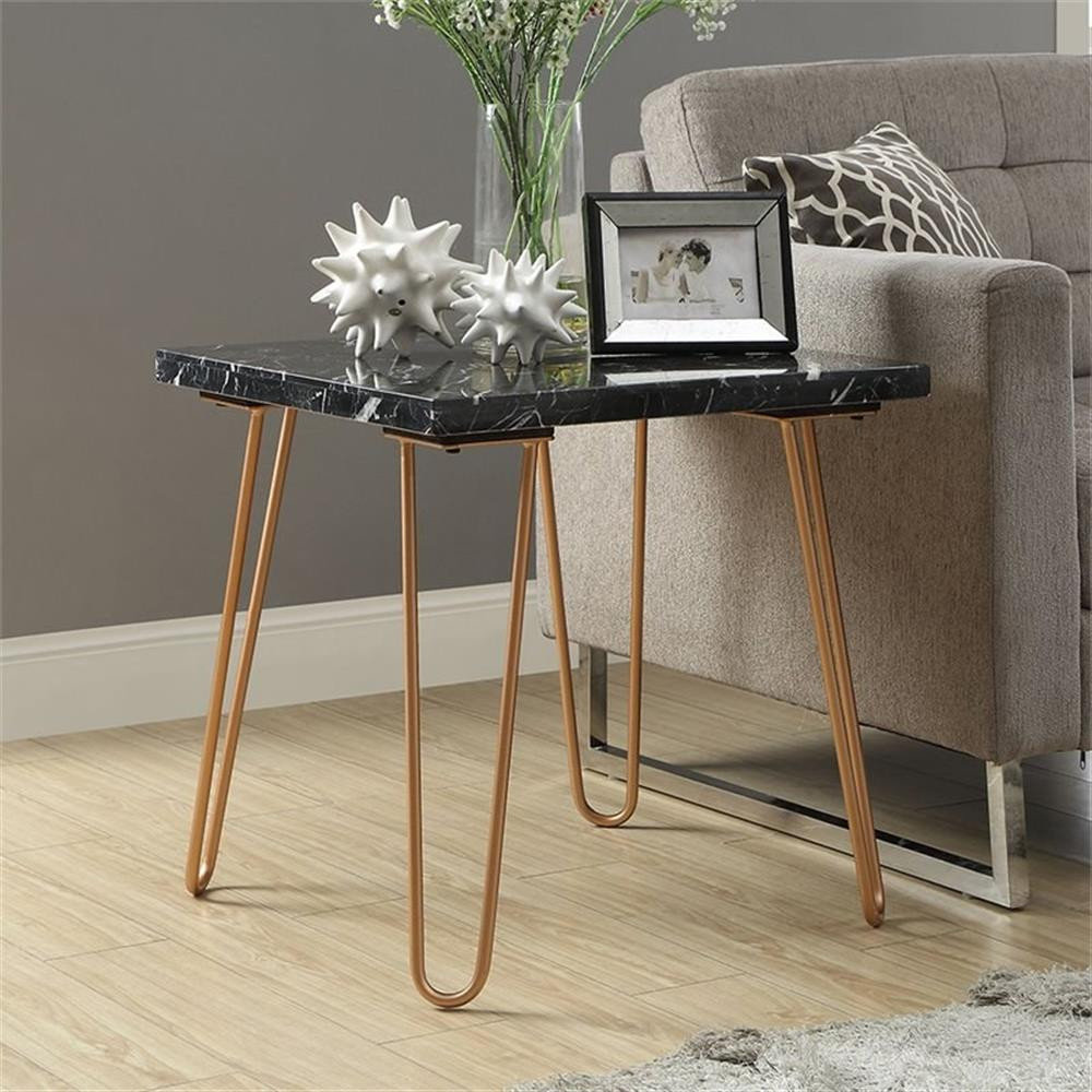 ACME Telestis 22" Square Marble Top End Table in Black and Gold ...