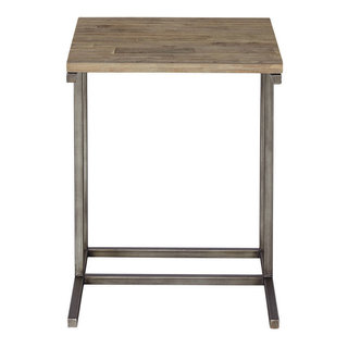 Palliser Furniture, Julien Chairside Table, Gunmetal Base, Acacia Top ...