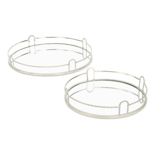 Mianzi Round Quilted Rim Silver Metal Trays (Set of 2) - Contemporary ...