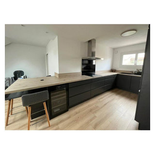 CUISINE DESIGN SANS POIGNÉE NOIRE ET BOIS CLÉ EN MAIN, MÉTRÉ, LIVRÉ ET ...