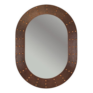 MFO3526-RI, 35" Hand Hammered Oval Copper Mirror with Hand Forged ...