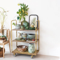 Metal Vintage Reproduction 3-Tier Cart on Wheels, Distressed Gold ...