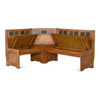 L-Shaped Rustic Brown Breakfast Nook Reversible Storage Bench with Back ...