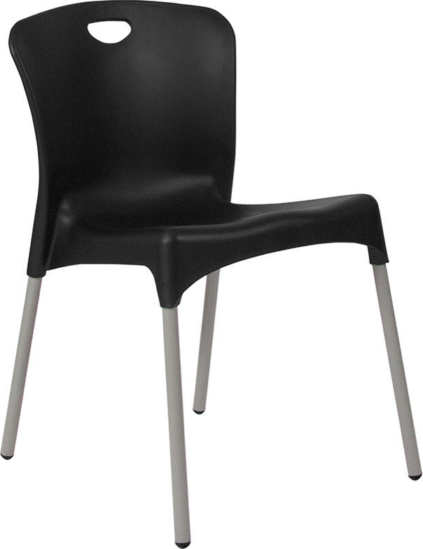 Hercules Series Black Plastic Stack Chair With Titanium Frame, Black ...