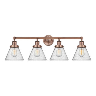 Large Cone 4-Light 34" Bath Vanity Light, Antique Copper Finish ...