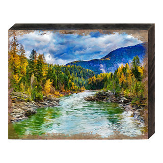 Forest River Wooden Block, 7 X 5.5 - Rustic - Outdoor Wall Art - by G ...