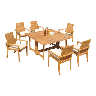 7-Piece Outdoor Teak Set: 60" Square Butterfly Table, 6 Alps Stacking ...