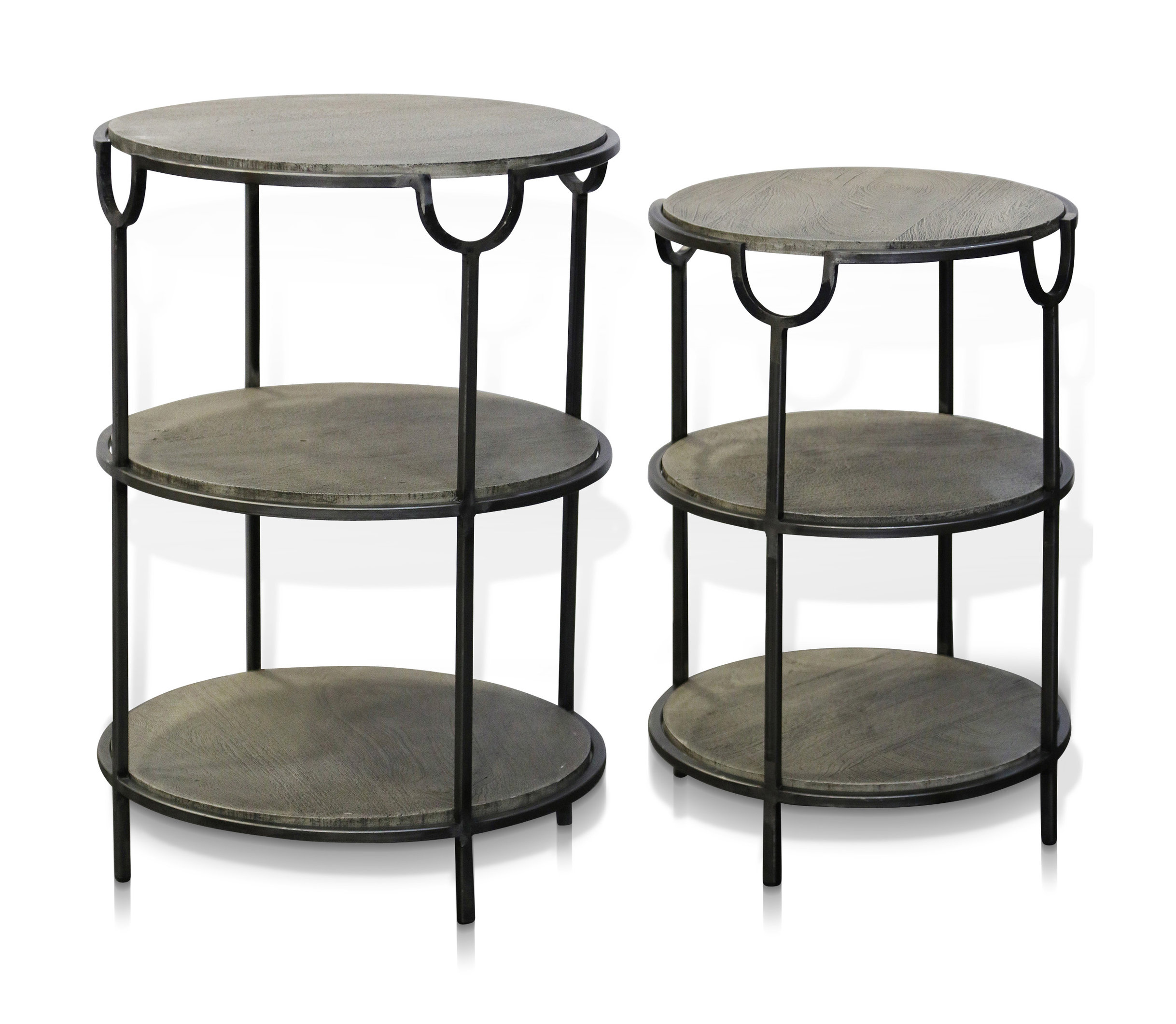 Logan 2-Piece Round Three Tier Nested Tables, Textured Sand Shelves ...