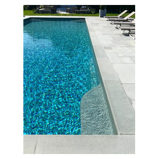 Aqua Blue Pebble Sheen w/ Lapis Blue Tile - Beach Style - Pool - Boston ...