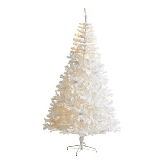 8' White Christmas Tree with 1500 Bendable Branches and 450 LED Lights ...