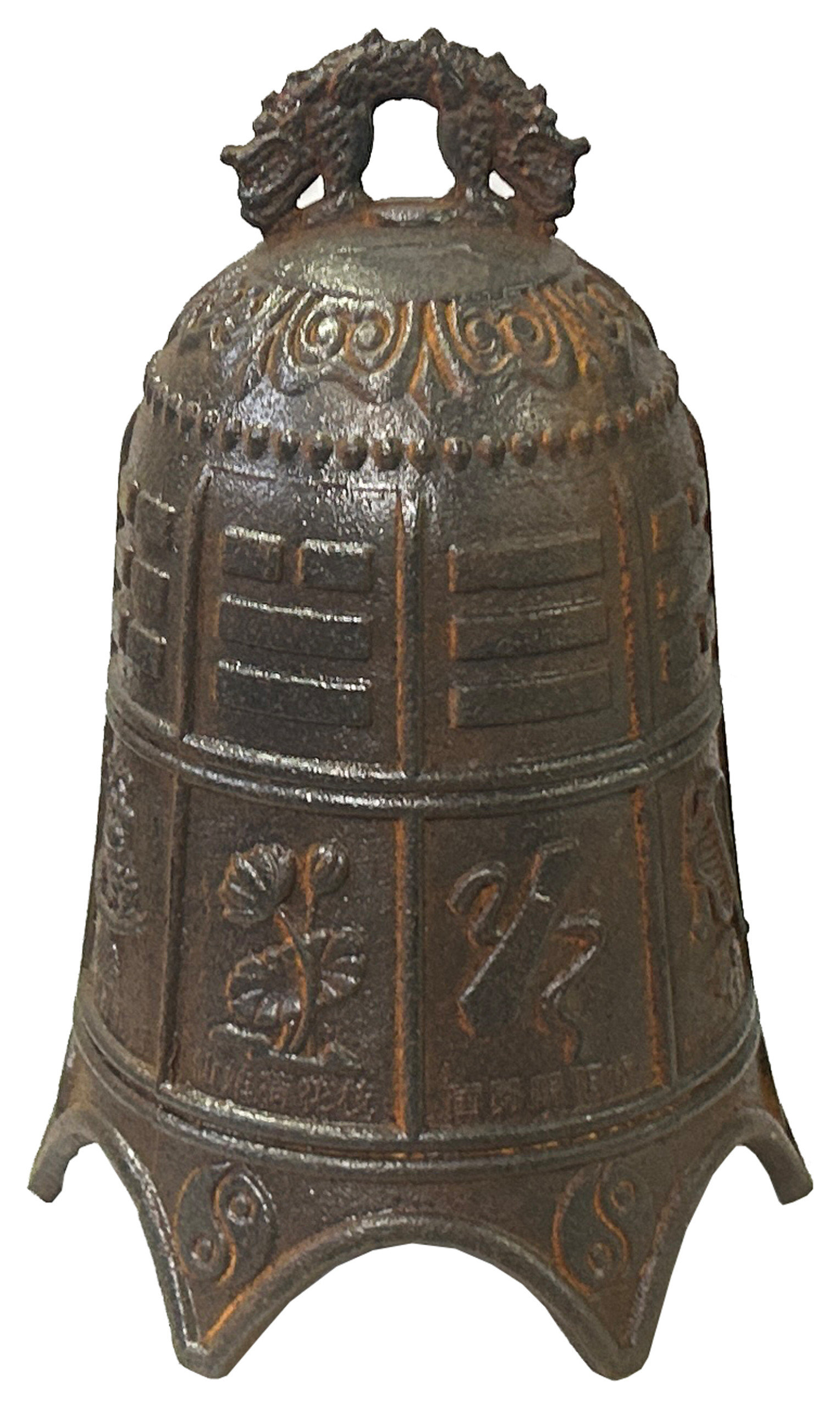 Chinese Rustic Iron Metal I Ching Hexagram Pattern Bell Display Art ...